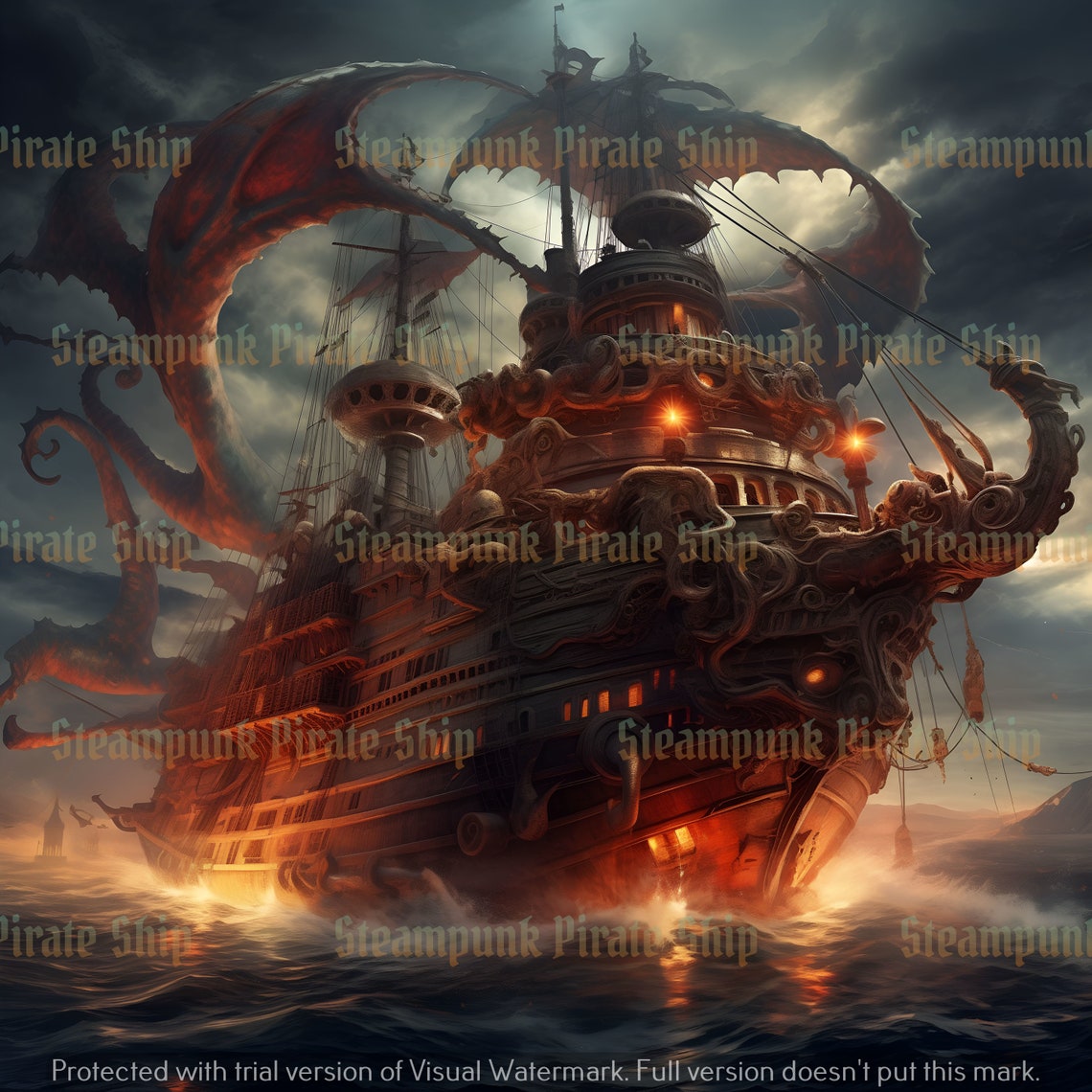 Steampunk Ship, Sci-fi Pirates, Fairy Tale, Storybook, Ethereal Digital ...