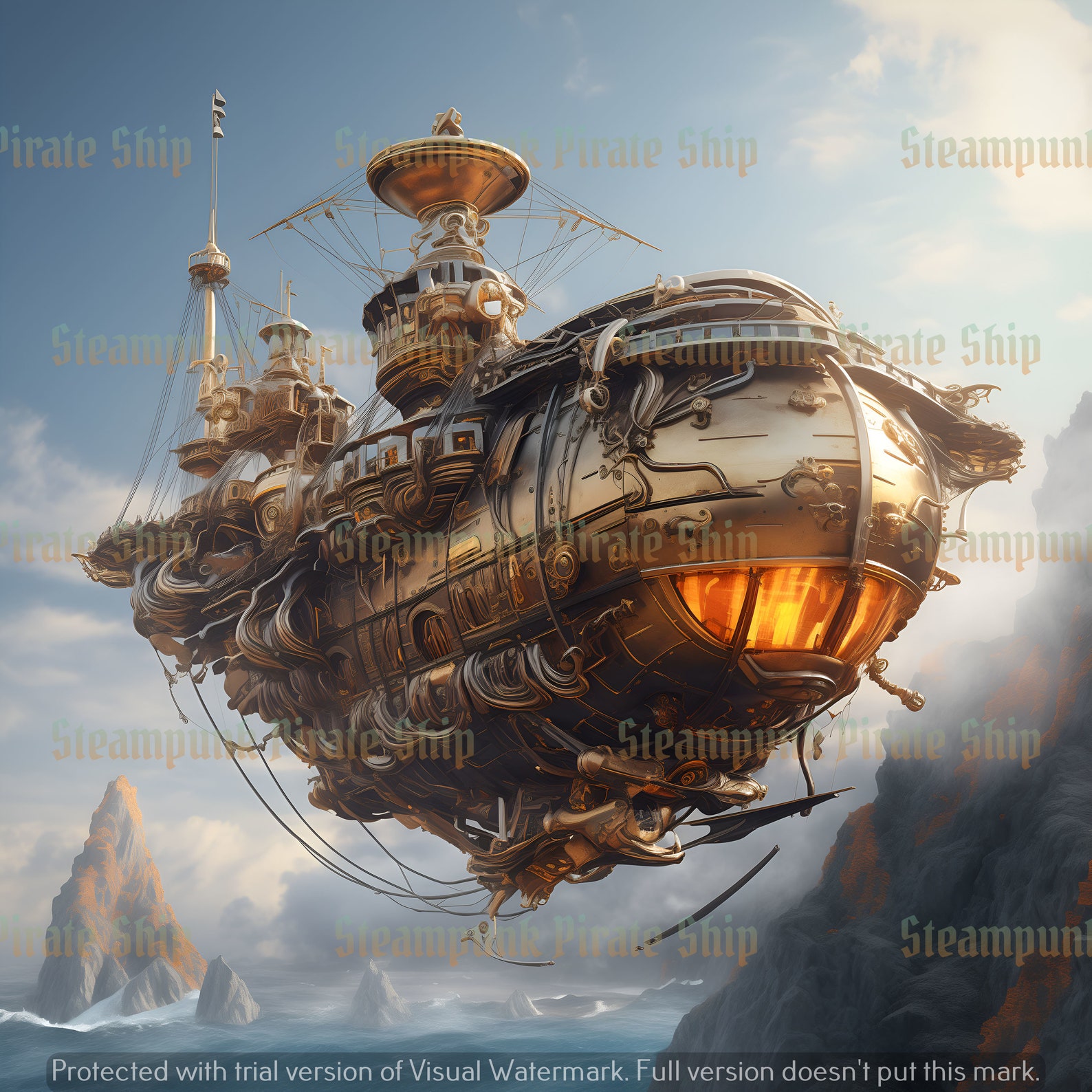 Steampunk Ship, Sci-fi Pirates, Fairy Tale, Storybook, Ethereal Digital ...