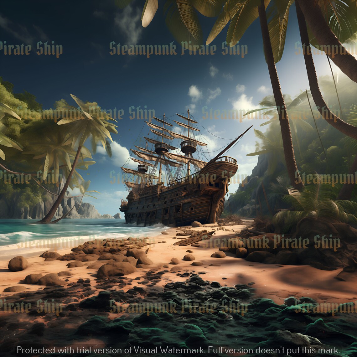 Steampunk Ship, Sci-fi Pirates, Fairy Tale, Storybook, Ethereal Digital ...