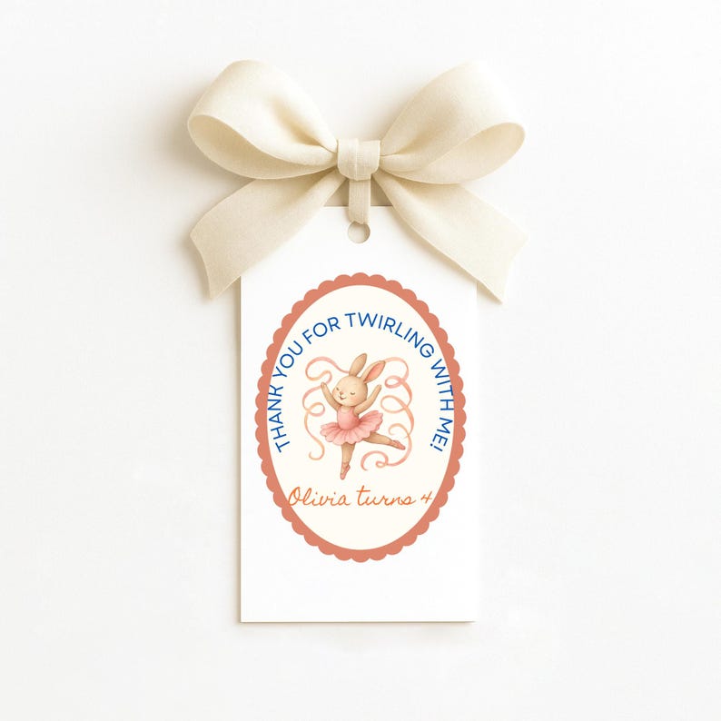 Ballet Bunny Favor Tags Template | Editable Birthday Gift Tags ...