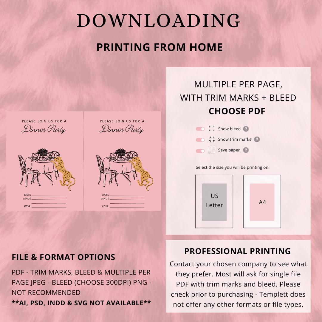 Pink Cheetah Themed Dinner Party Digital Invitation | Editable Template ...
