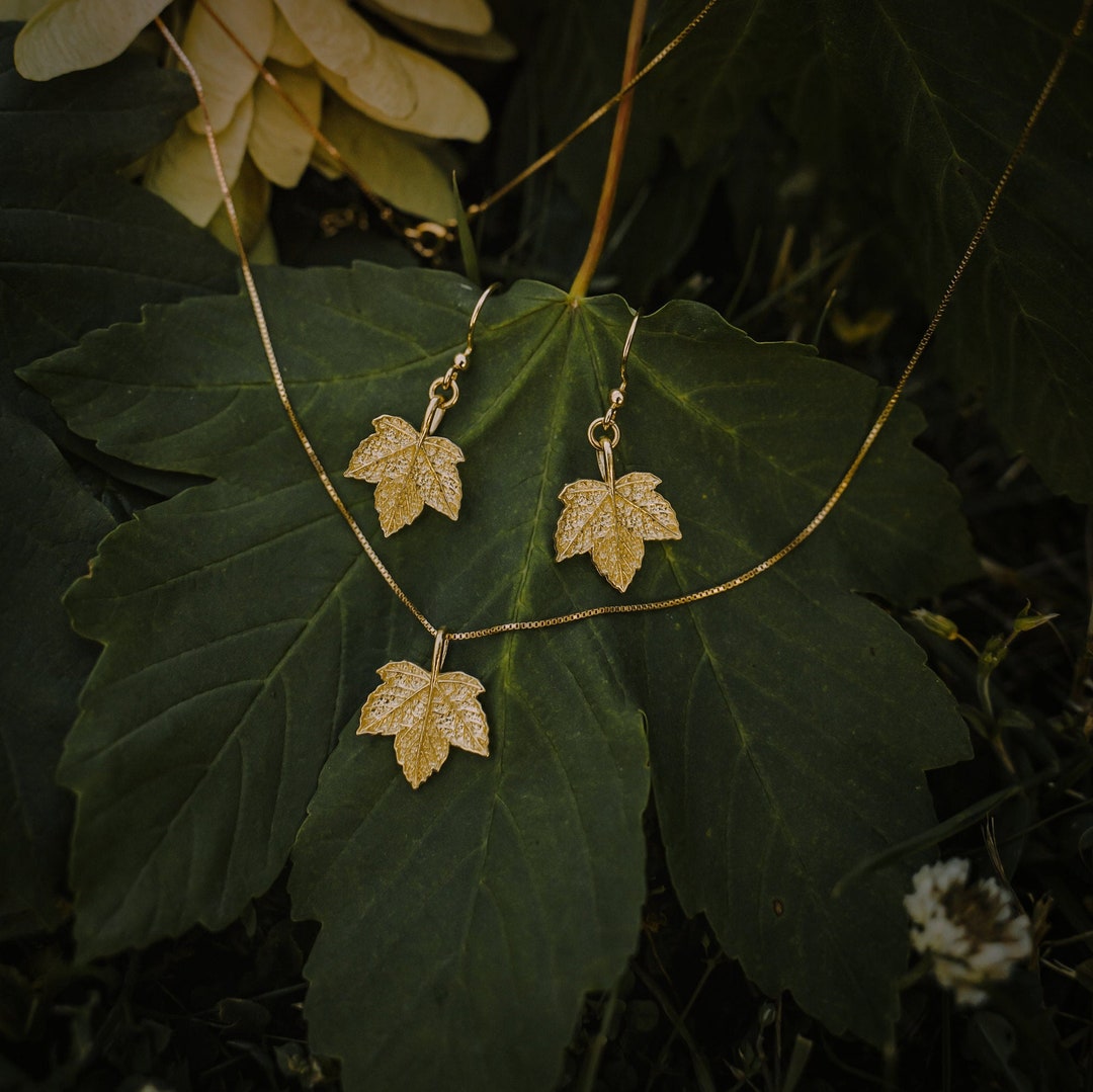Sycamore Maple Leaf Jewelry Set – Sterling Silver Necklace & Earrings ...
