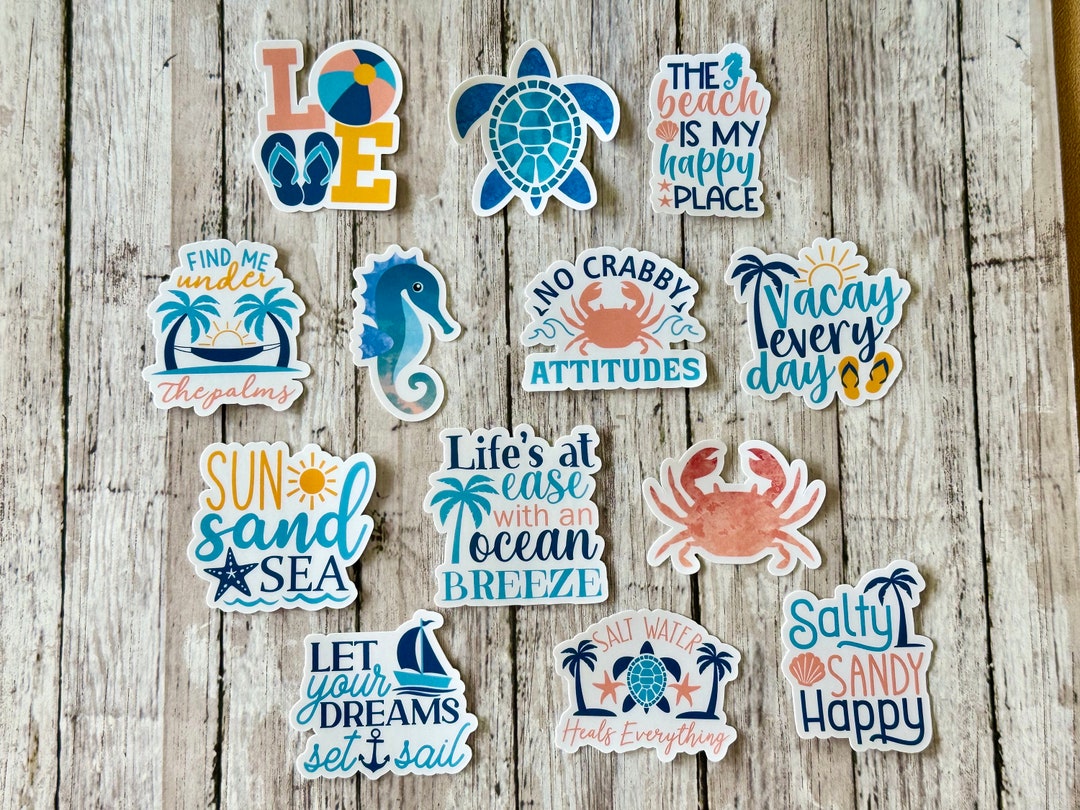 Beach Stickers, Summer Stickers, Beach Cooler Stickers, Beach Water ...
