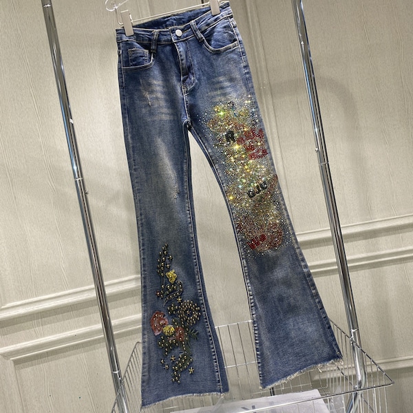 Rhinestone Jeans Women - Etsy