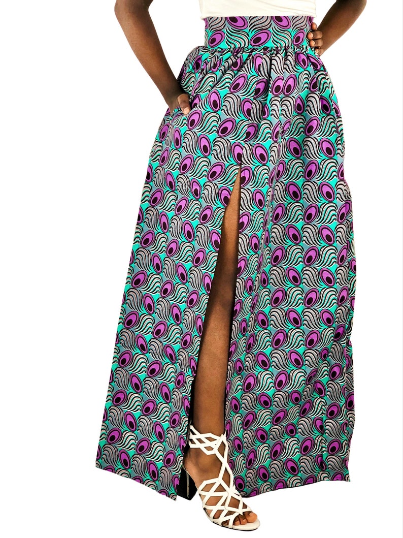 Ankara African Print Maxi Skirt With Slit Etsy