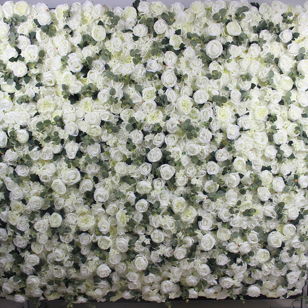 White and Ivory Artificial Flower Wall Backdrop for Wedding Arrangement ...