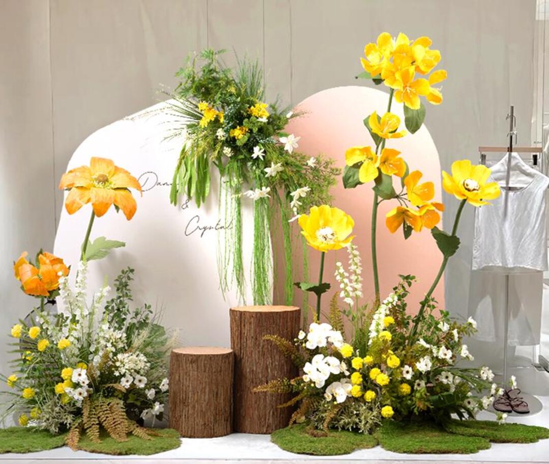 Yellow Floral Wedding Backdrop: Rustic Artificial Flower Display - Etsy