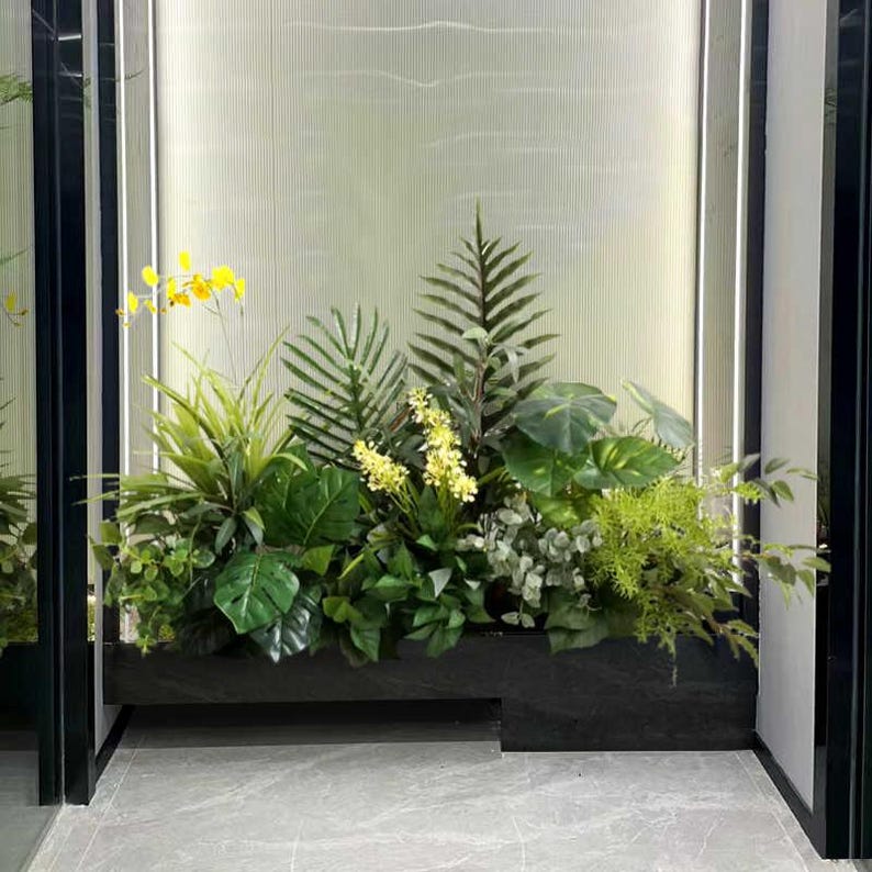 Faux Tropical Greenery Planter Box: Silk Palm, Monstera & Orchid ...