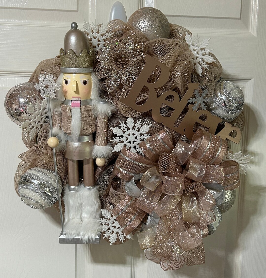 Nutcracker Wreath in Rose Gold and Silver Beautiful Front Door Wreath ...