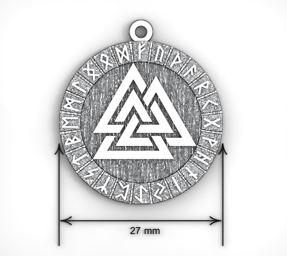 Valknut Pendant Viking Valknut Circle Pendant With Runic - Etsy