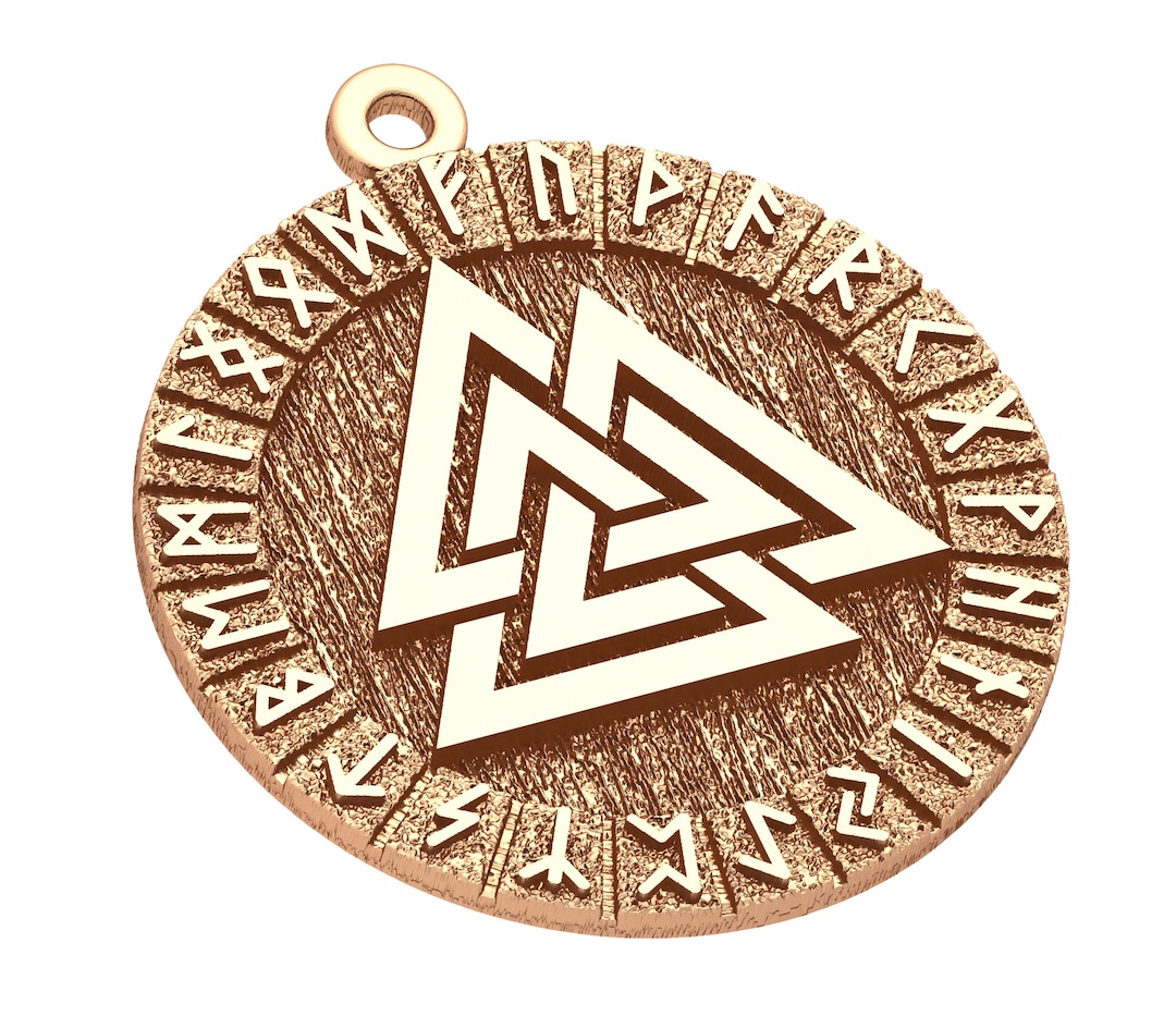 Valknut Pendant - Viking Valknut - Circle Pendant With Runic Border ...