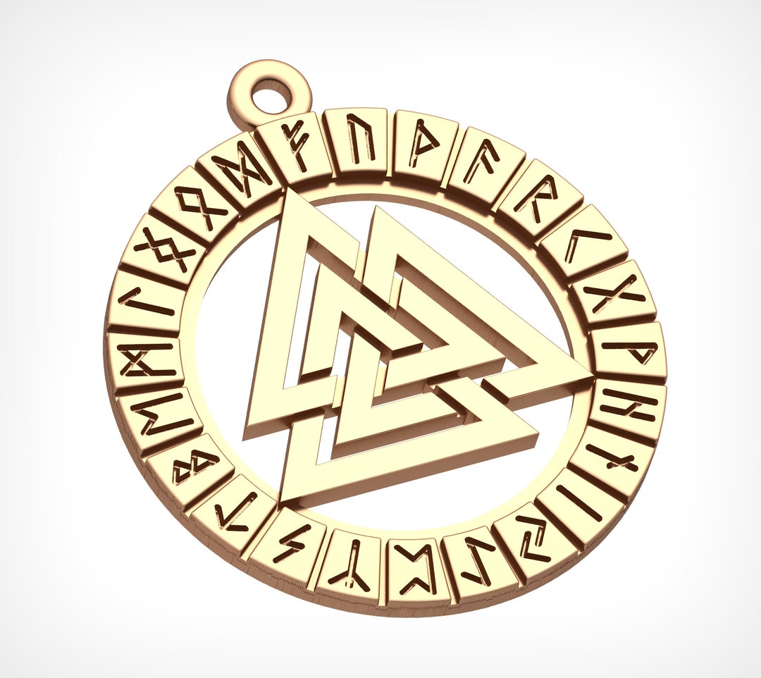 Valknut Pendant - Viking Valknut - Circle Pendant With Runic Border ...
