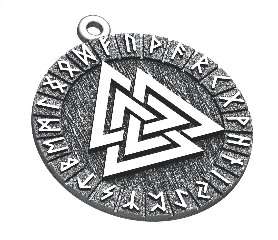 Valknut Pendant Viking Valknut Circle Pendant With Runic - Etsy