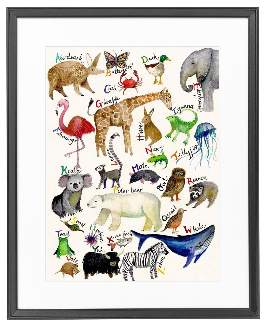 The A-Z of Animals Watercolour Print Animal Alphabet - Etsy UK