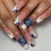 Blue Floral French Tip Press on Nails, 3D Flower Nail Art, Elegant ...