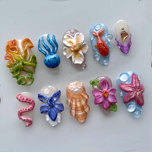 Tropical Sea Life Nail Art, Ocean Nails, Handmade Jellyfish & Starfish ...