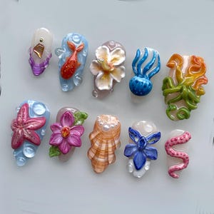 Tropical Sea Life Nail Art, Ocean Nails, Handmade Jellyfish & Starfish ...