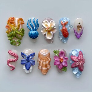 Tropical Sea Life Nail Art, Ocean Nails, Handmade Jellyfish & Starfish ...