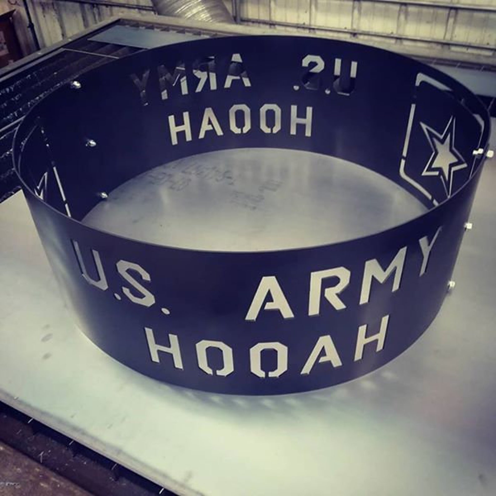 30 Inch U.S. ARMY, HOOAH Fire Pit. Black High Temp Paint, Bolt Together ...