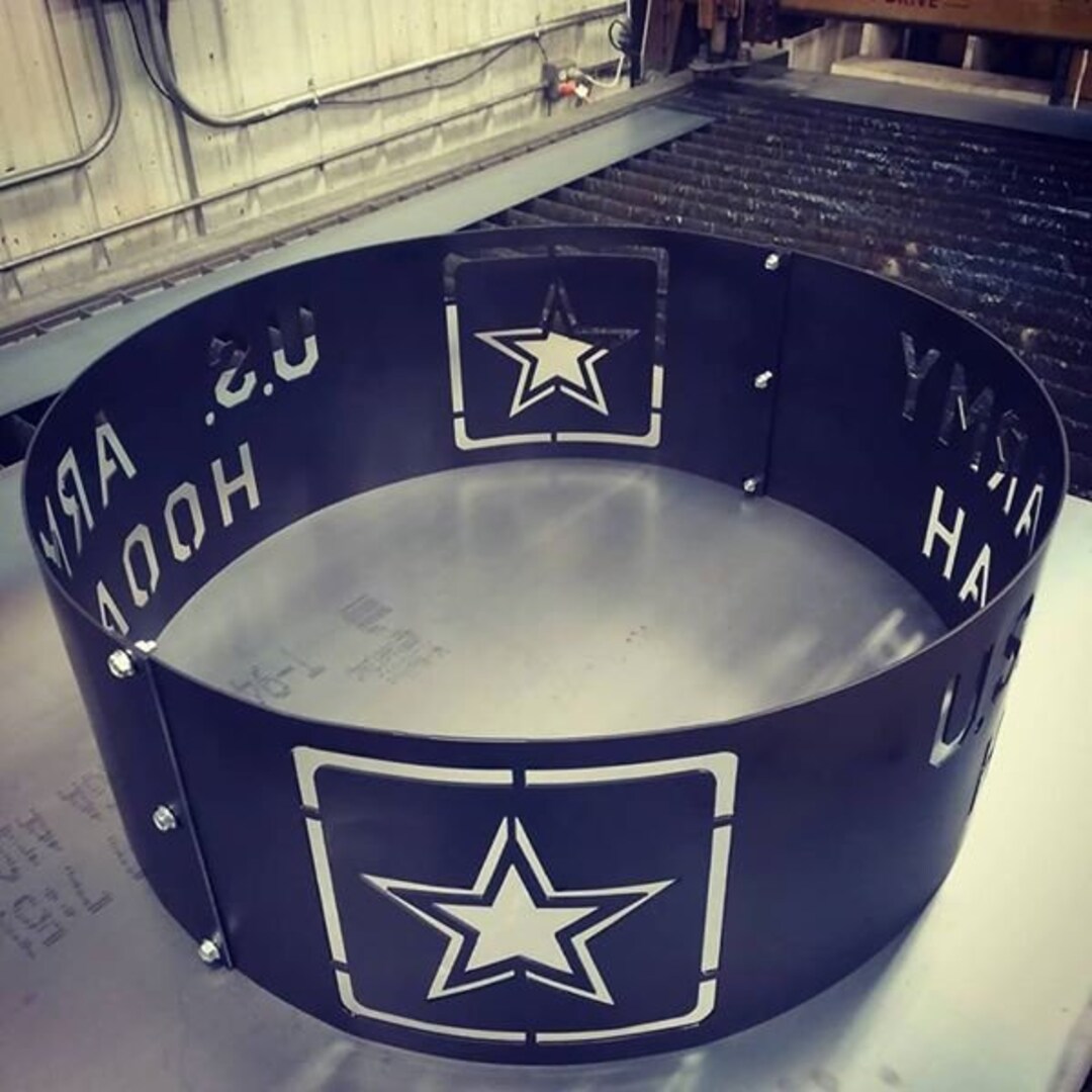 30 Inch U.S. ARMY, HOOAH Fire Pit. Black High Temp Paint, Bolt Together ...