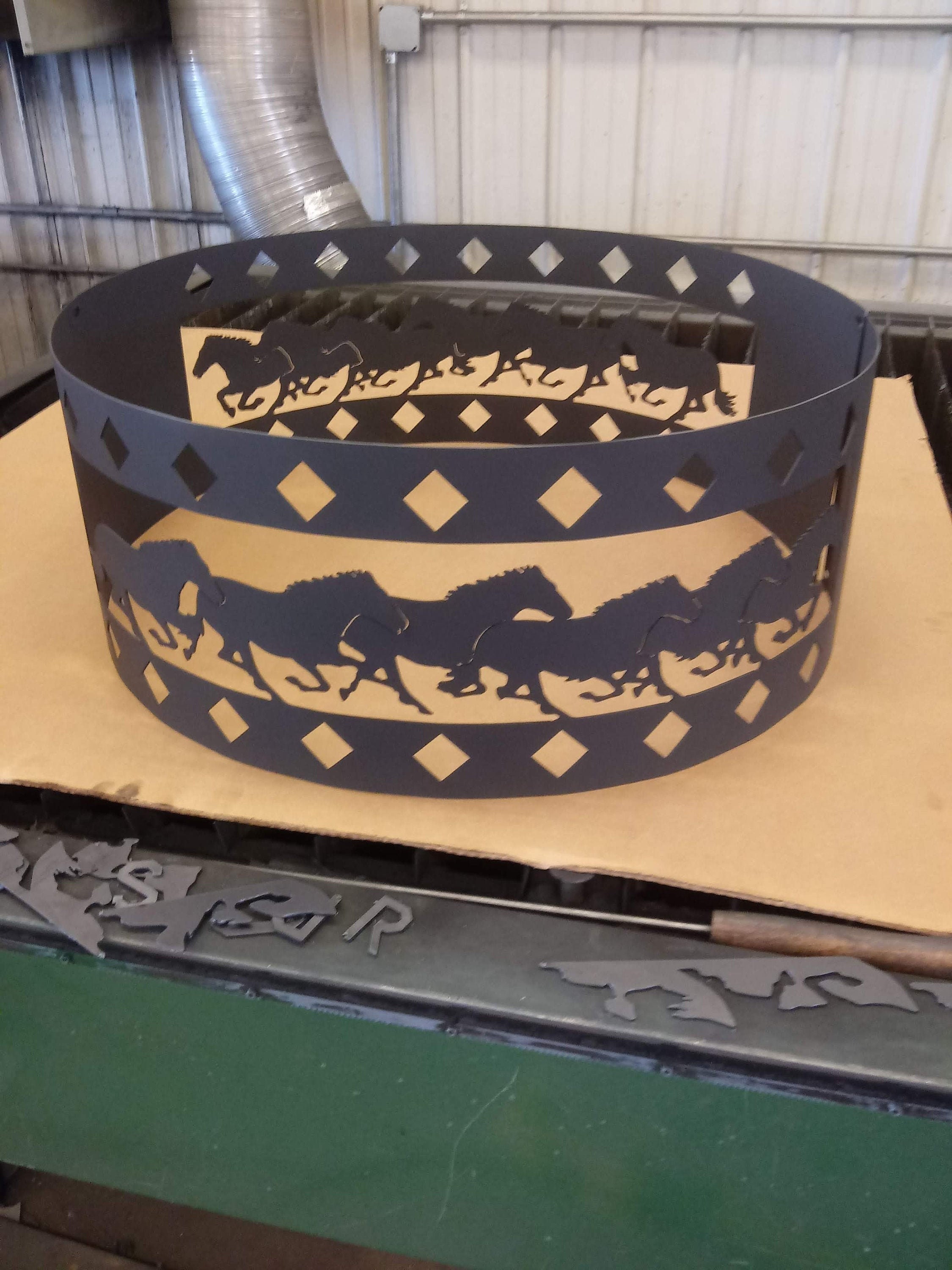 30 Inch Running Horses, Bolt Together Fire Pit Painted High Temp Black ...