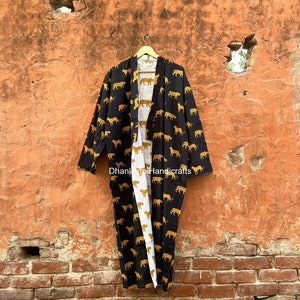 Indian Cotton Robes Tiger Block Printed Coat Robe Summer - Etsy