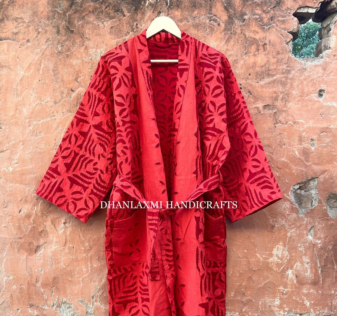 Hand-cut Work Kimonos, Indian Cotton Robes, Applique Kimono With Belt ...