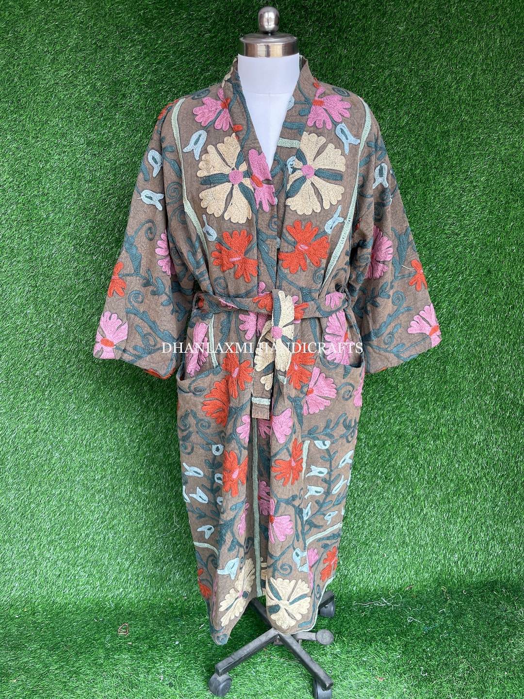Floral Hand Embroidered Robes, Indian Cotton Kimono, Handmade Winter ...