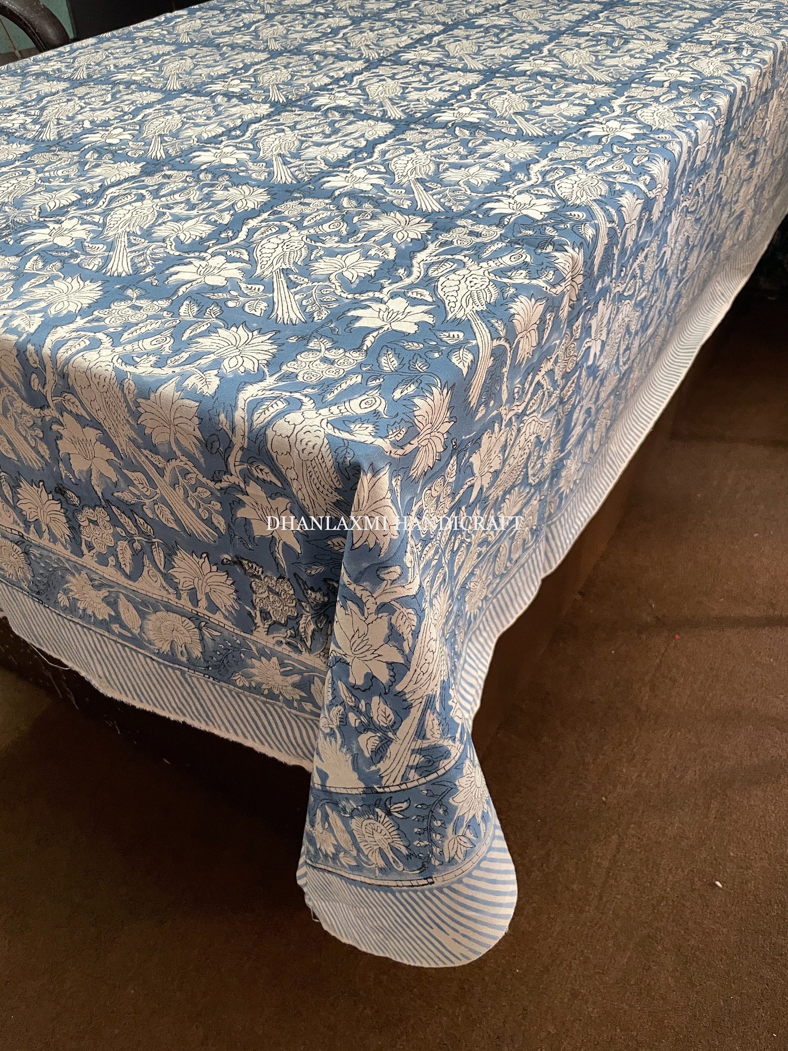 Indian Bird Block Print Tablecloth Border Design Table Cover - Etsy