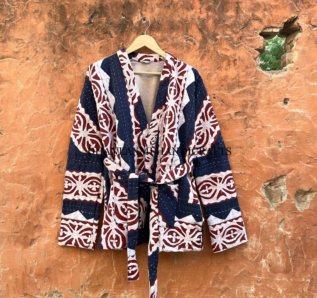 Hand Stitched Cut Work Jackets, Indian Cotton Jacket With Belt ...