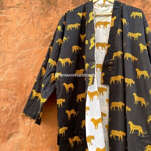 Indian Cotton Robes, Tiger Block Printed Coat Robe, Summer Kimono Style ...