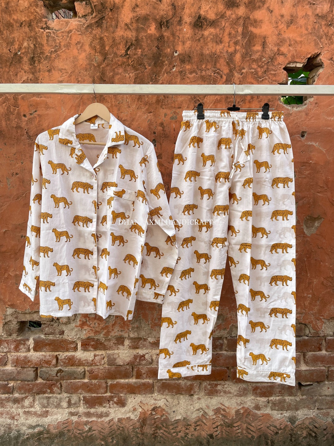 Animal Tiger Print Pajama Set , Women Night Wear , Cotton Shirt ...