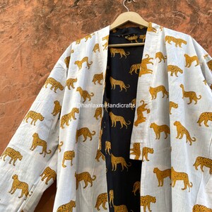 Indian Cotton Robes, Tiger Block Printed Coat Robe, Summer Kimono Style ...