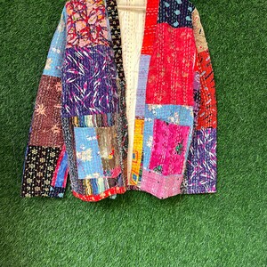Cotton Hand Stitched Jacket, Quilted Patchwork Jacket With Belt, Winter ...
