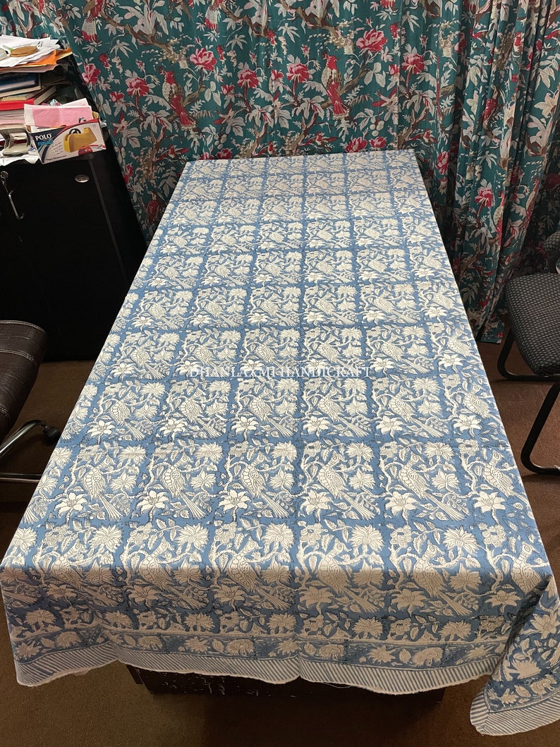 Indian Bird Block Print Tablecloth Border Design Table Cover - Etsy