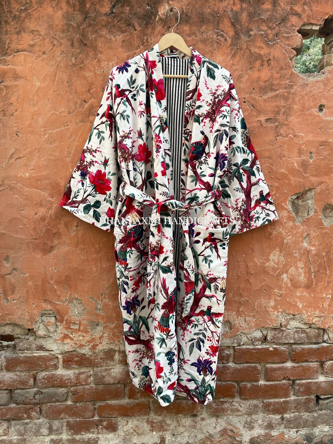 Indian Cotton Hand-made Velvet Kimono, Reversible Kimono, Winter Robe ...