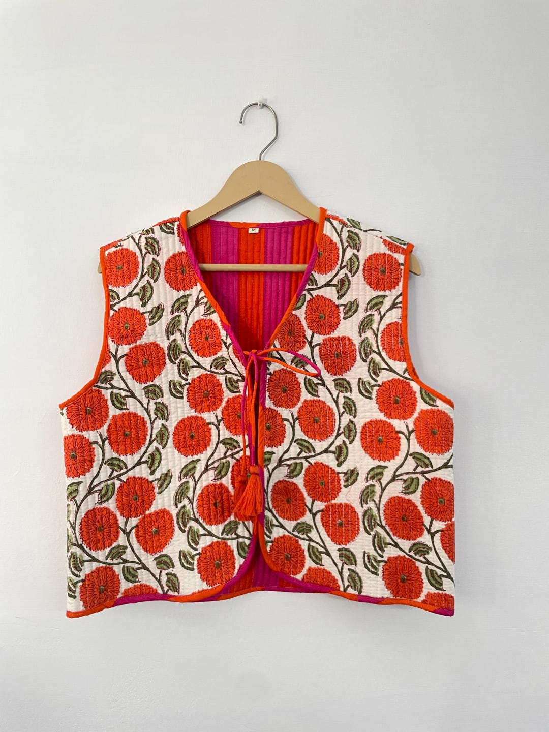 Floral Quilted Kantha Vest: Hand Embroidered Cotton Boho Jacket - Etsy