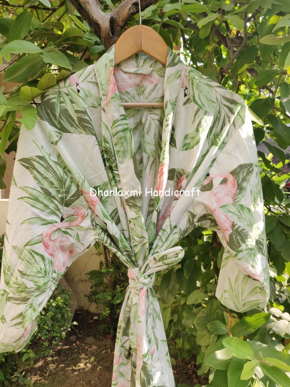 Flamingo Print Cotton Robe Indian Hand Made Cotton Beach - Etsy