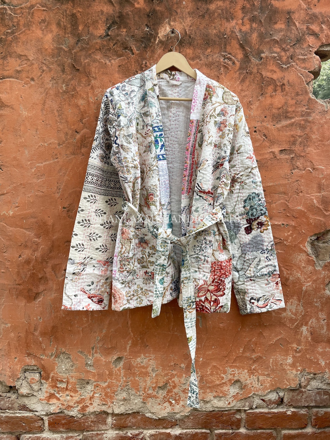 Indian Hand-block Print Jacket, Kimono Style Jacket, Handmade Floral ...