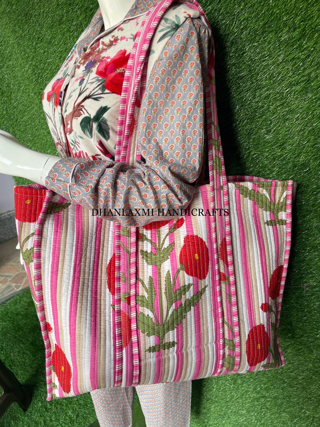 Big Buta Print Bag, Indian Cotton Shopping Bags, Handmade Quilted Bag ...