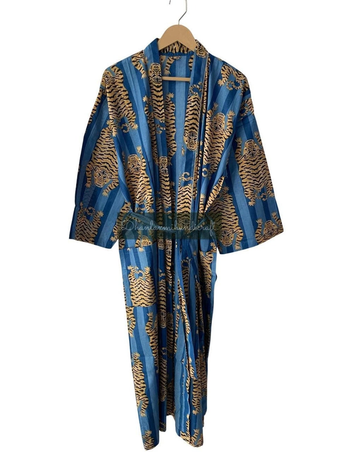 Cotton Hand Stitched Kimono, Tiger Printed Striped Robes, Summer Robes ...