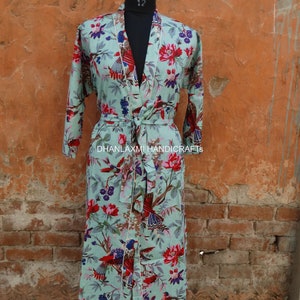 Sky Blue Bird Print Bath Robes House Coat Robe Indian 100% - Etsy