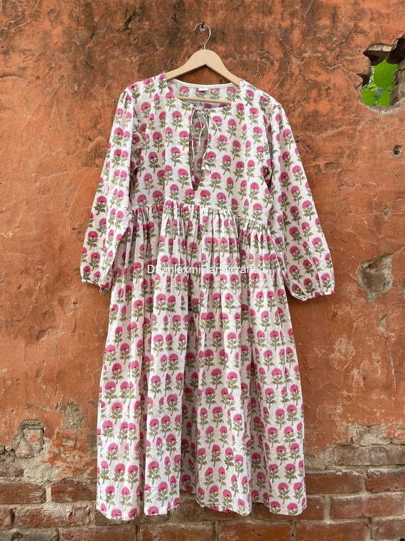 Buta Block Print Maxi Dress Handmade Bohemian Style Dress - Etsy