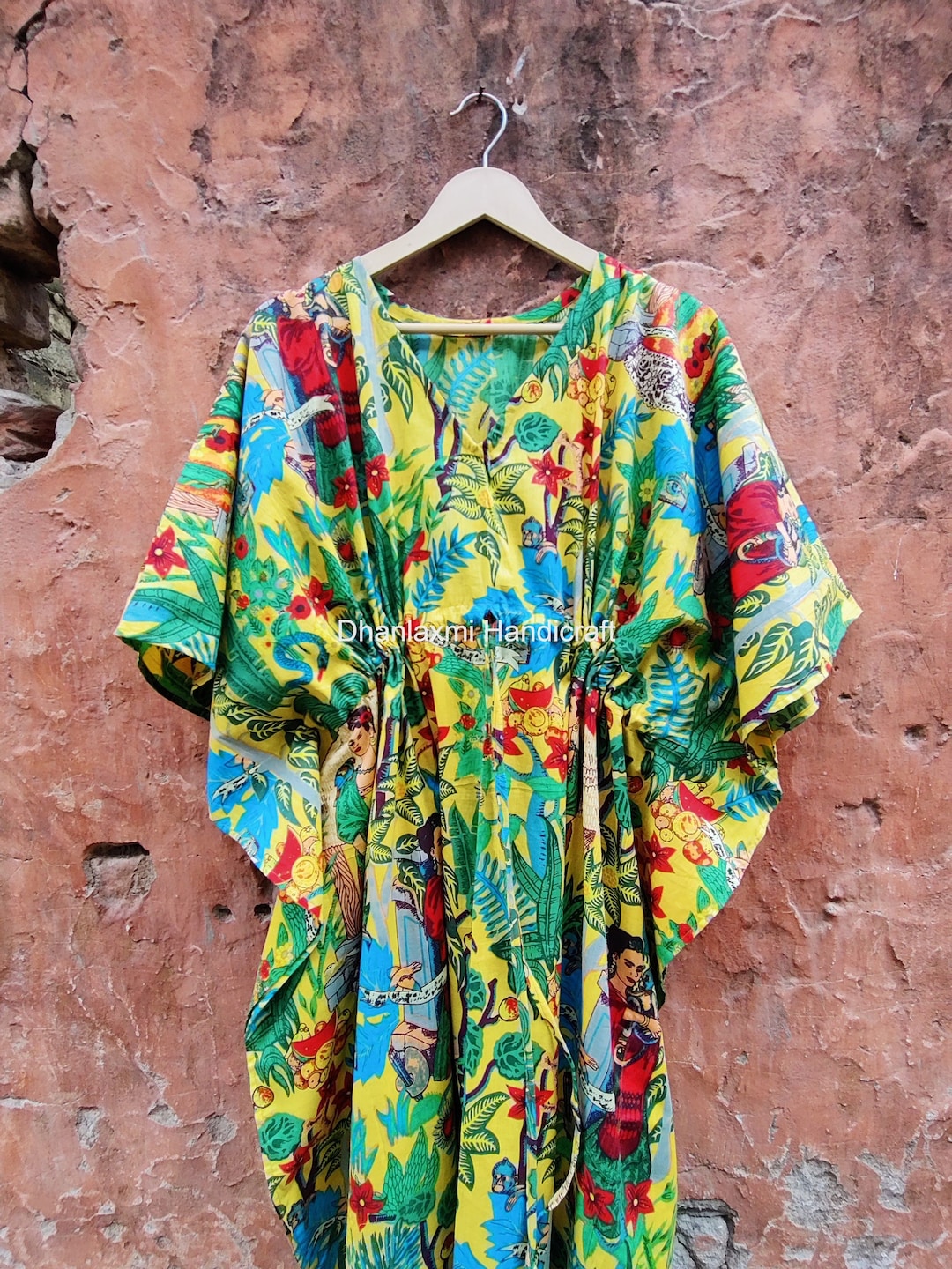 Boho Sommer Strandmode Kaftan Gelb Frida Kahlo Print Maxi - Etsy.de