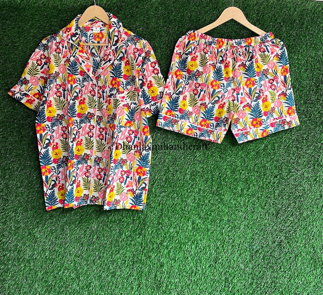 Indian Cotton Pyjamas Sets, Hand Screen Print Short Pajama Sets ...