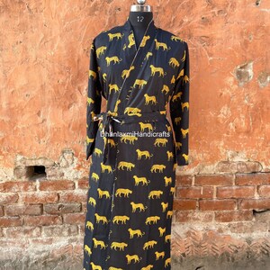 Indian Cotton Robes, Tiger Block Printed Coat Robe, Summer Kimono Style ...