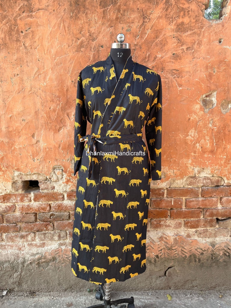 Indian Cotton Robes Tiger Block Printed Coat Robe Summer - Etsy