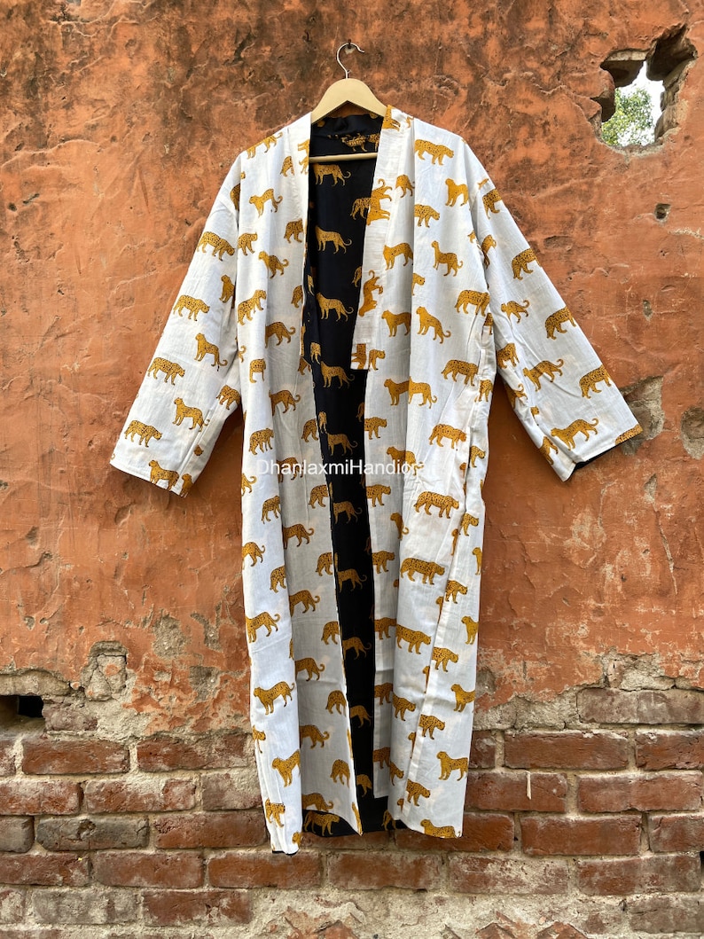 Indian Cotton Robes Tiger Block Printed Coat Robe Summer - Etsy