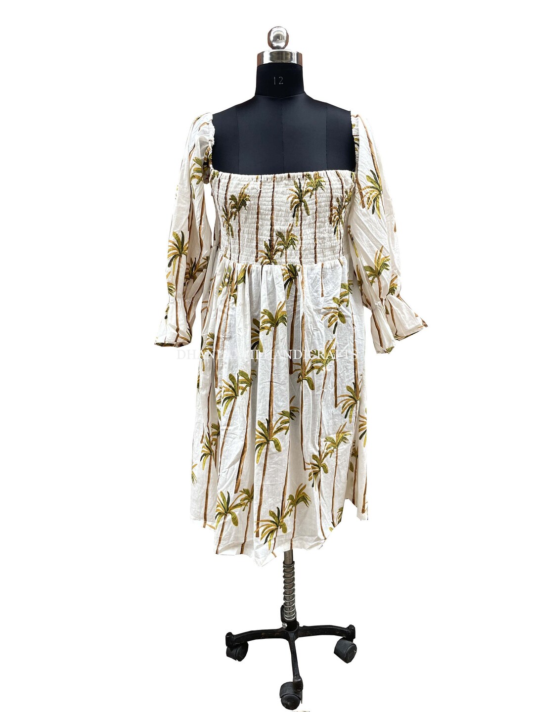 Palm Tree Cotton Dress, Summer Handmade Dressing Gown, Printed Party ...