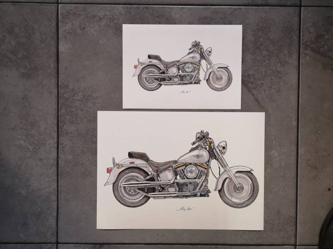 Harley Davidson Fat Boy Watercolour Print - Etsy